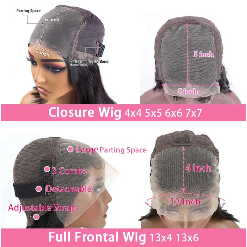 JAZMIN - Straight 5x5 6x6 Closure Wig 13x4 13x6 Frontal Wig 100% Virgi ...